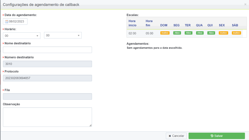 Criar Agendamento – Docs SmartSpace