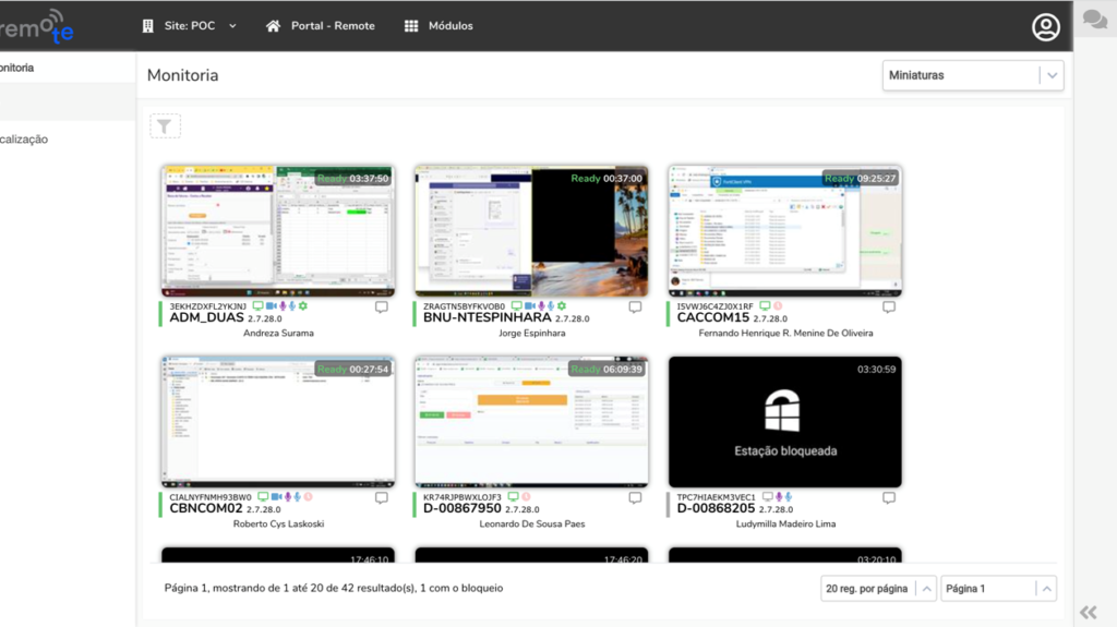 Monitorar tela em tempo real – Docs SmartSpace